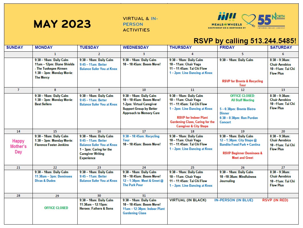 Monthly Calendar | Meals on Wheels Southwest OH & Northern KY